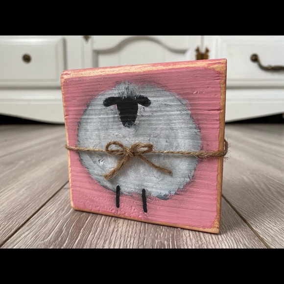Holiday | Rustic Farmhouse Pink Sheep Block | Poshmark